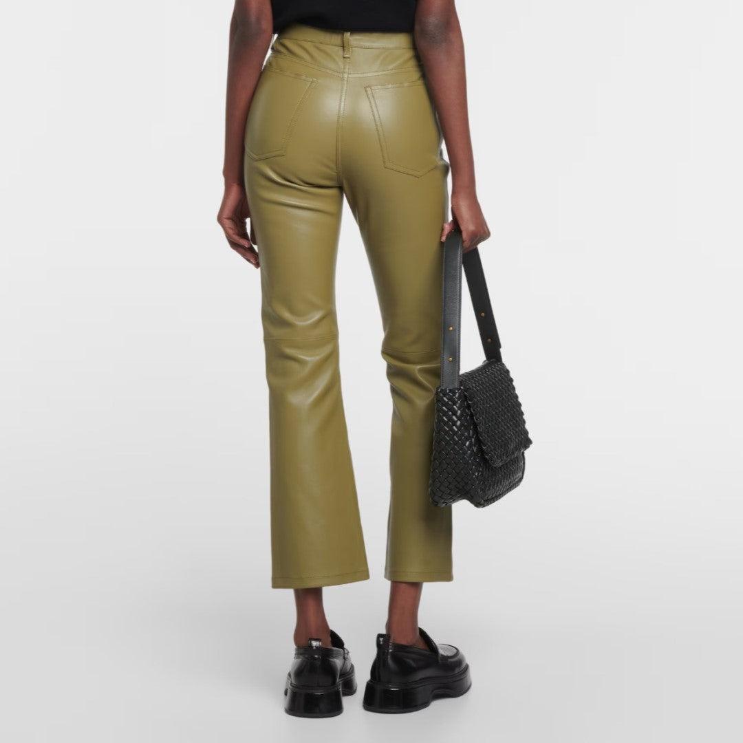 Leather pant for women in olive color – The Urban Tannery