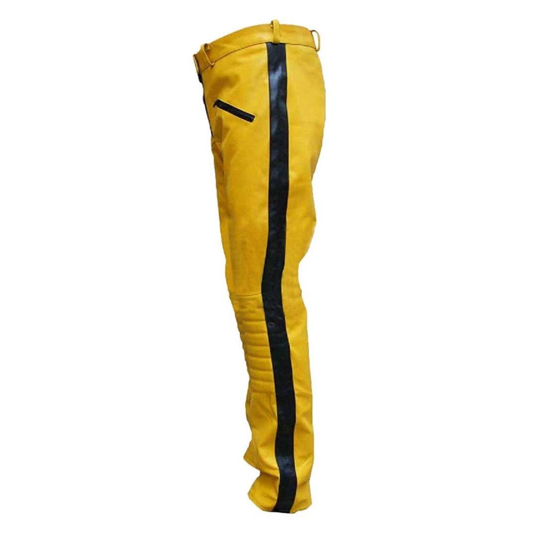 Yellow Leather Pants For Men With Black Strips Design – The Urban Tannery